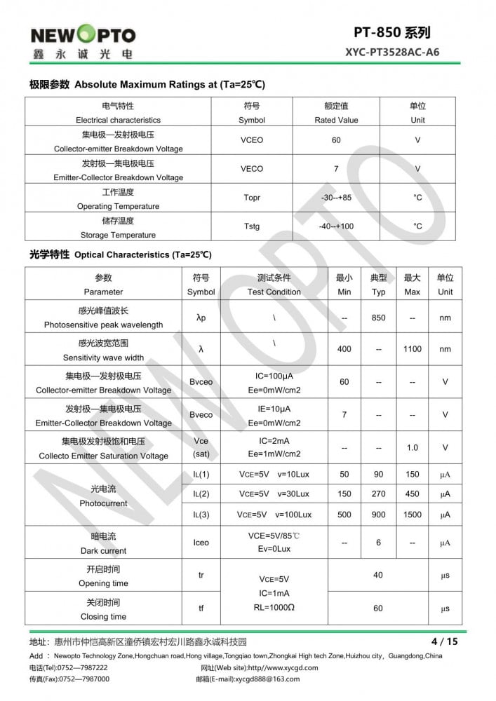 XYC-PT3528AC-A6 datasheet page 4
