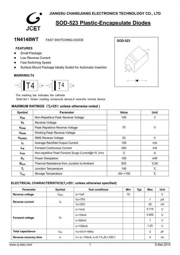1N4148WT T4 datasheet page 1