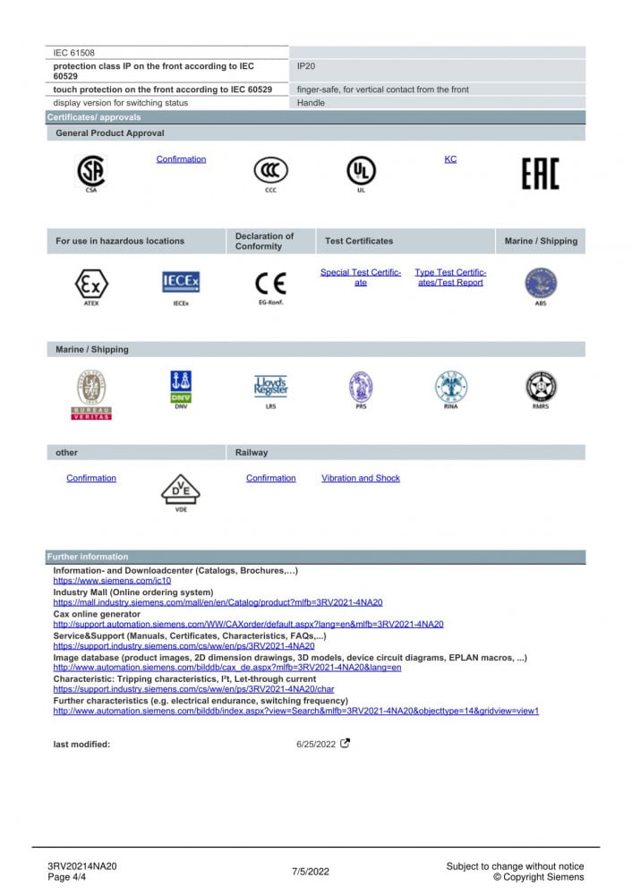 3RV20214NA20 technical document page 4