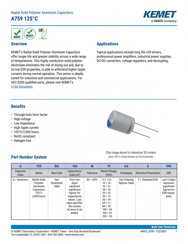 KEMET A759 datasheet page 1