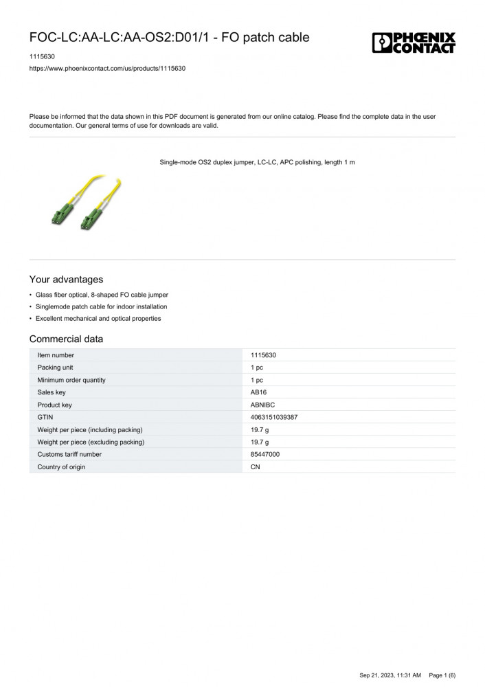 Phoenix Contact 1115630 technical document page 1