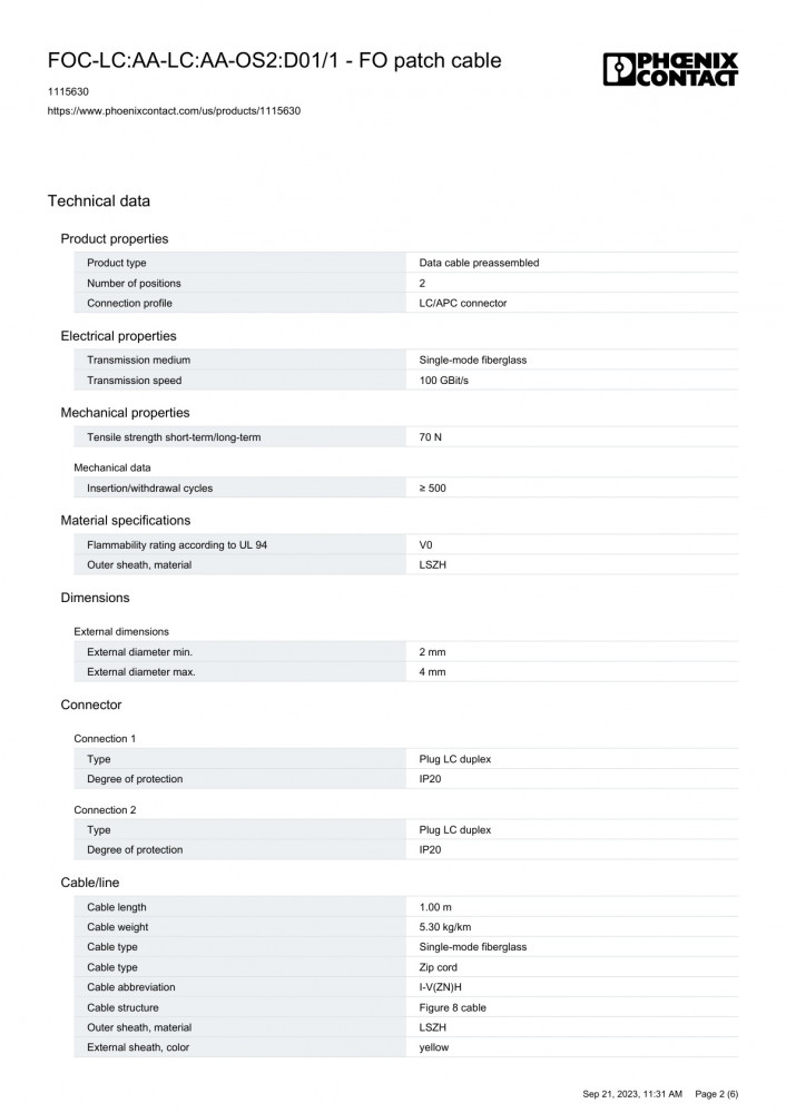 Phoenix Contact 1115630 technical document page 2