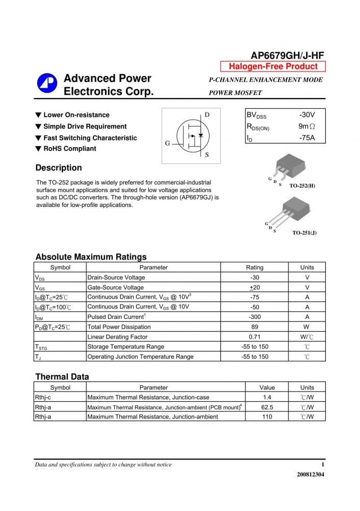 AP6679GH-HF datasheet page 1