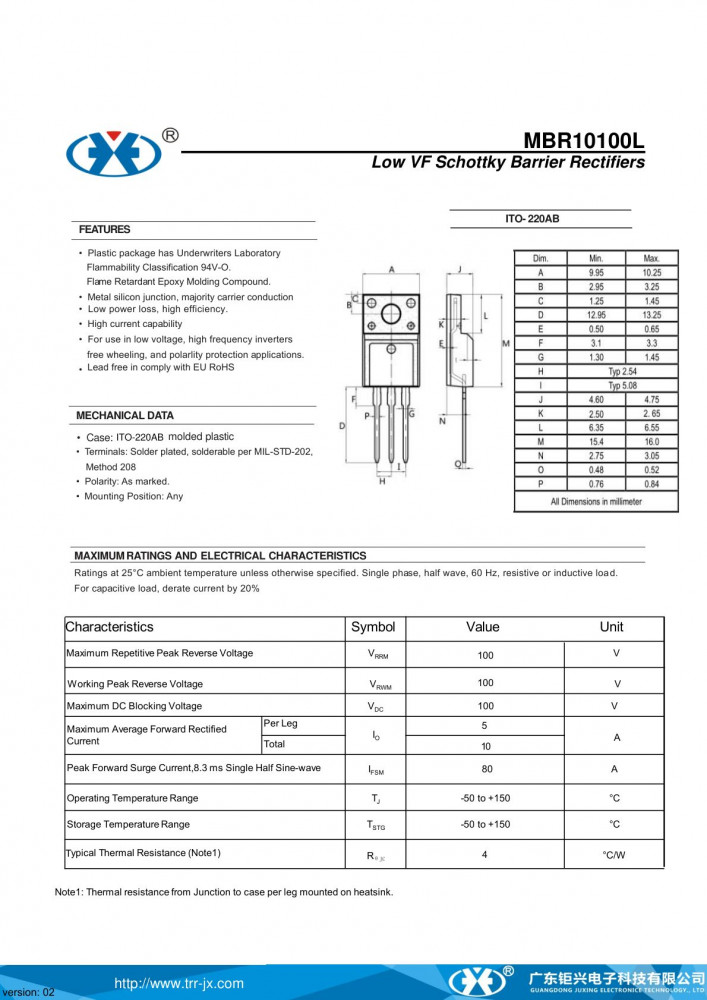 MBR10100L datasheet page 1