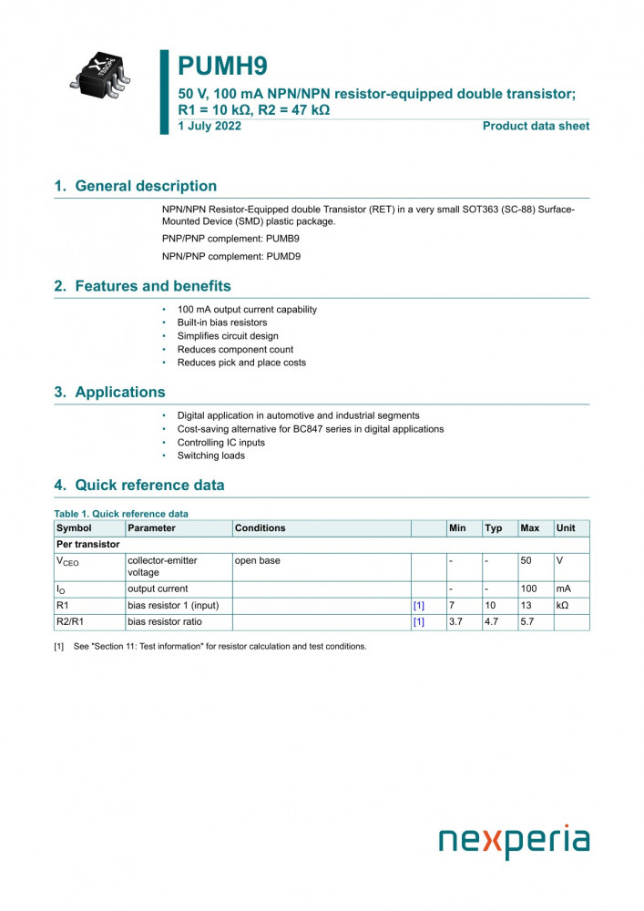 PUMH9,125 datasheet page 1