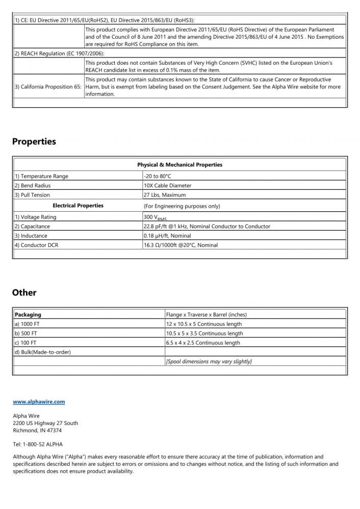 Alpha Wire M13305 specification page 2