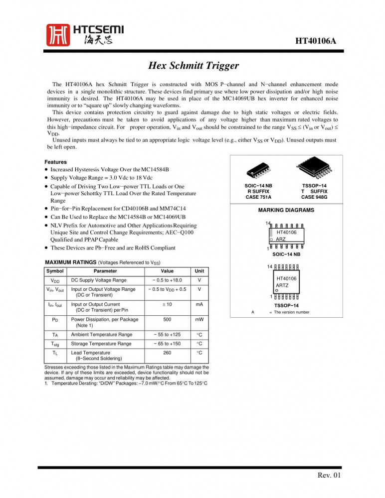 HT40106ARZ datasheet page 1