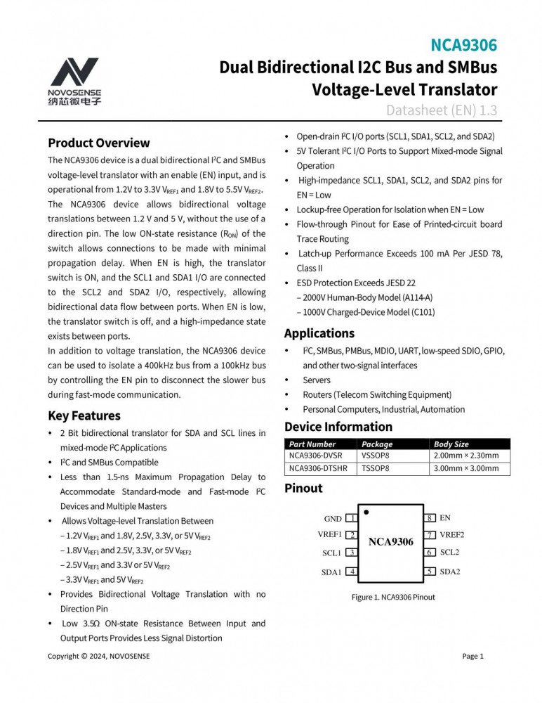 NCA9306-DVSR datasheet page 1