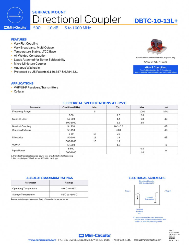 DBTC-10-13L+ datasheet page 1