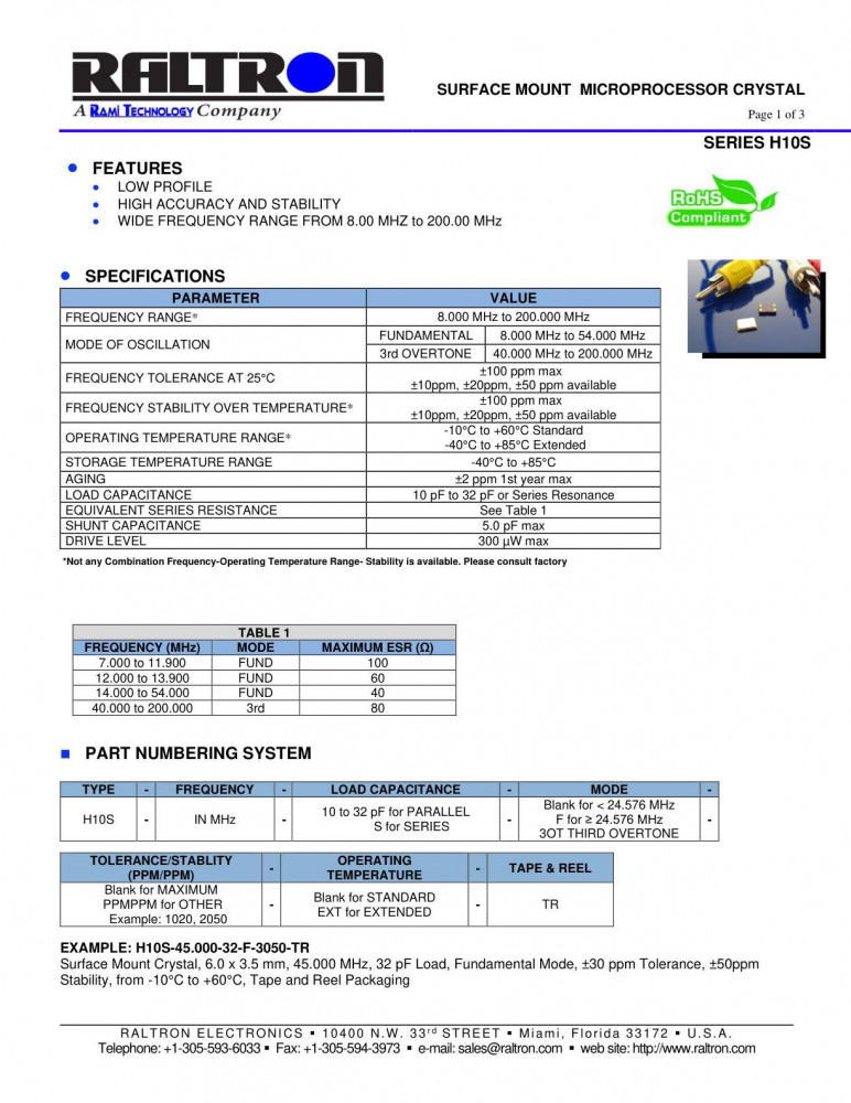 Raltron H10S technical document page 1