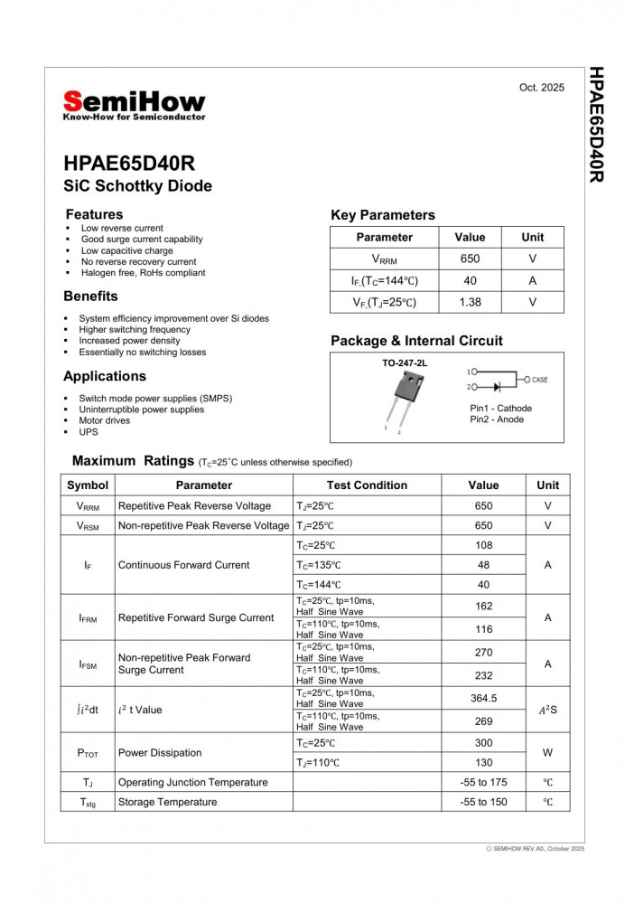 HPAE65D40R datasheet page 1