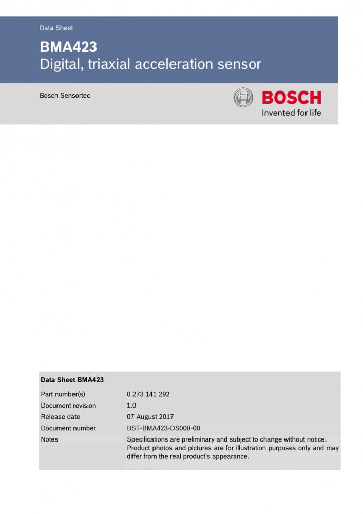 BMA423 datasheet page 1