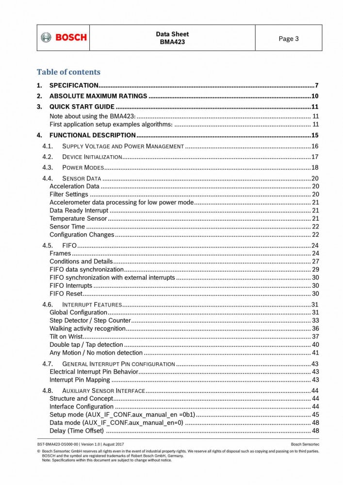 BMA423 datasheet page 3
