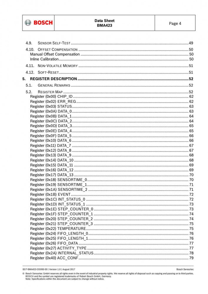 BMA423 datasheet page 4