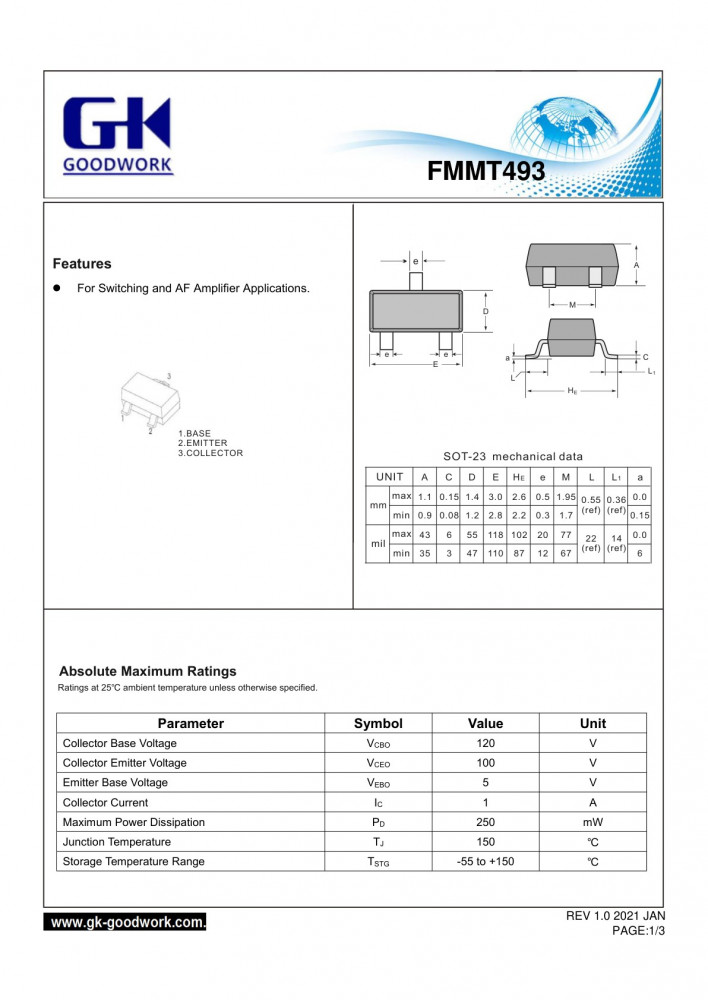 FMMT493 datasheet page 1
