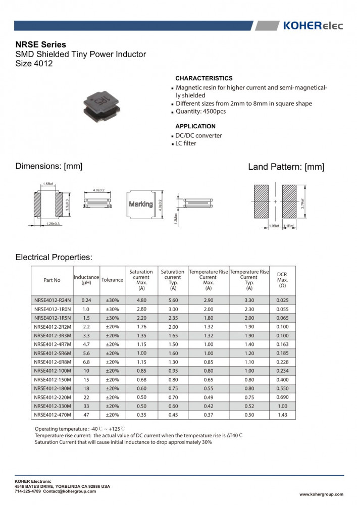 NRSE Series datasheet page 1