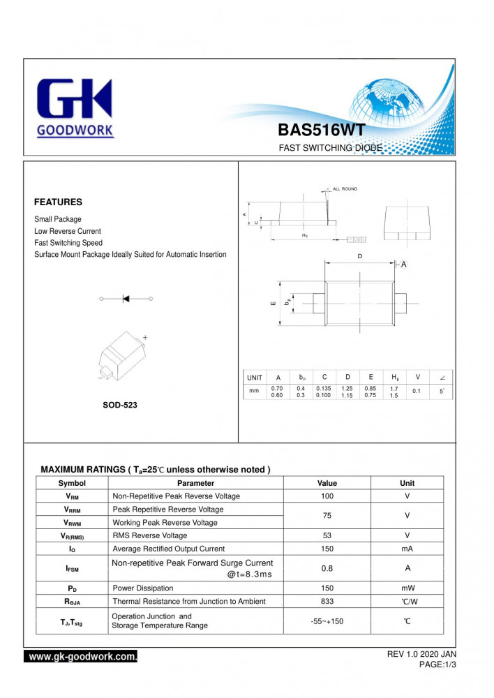BAS516WT datasheet page 1