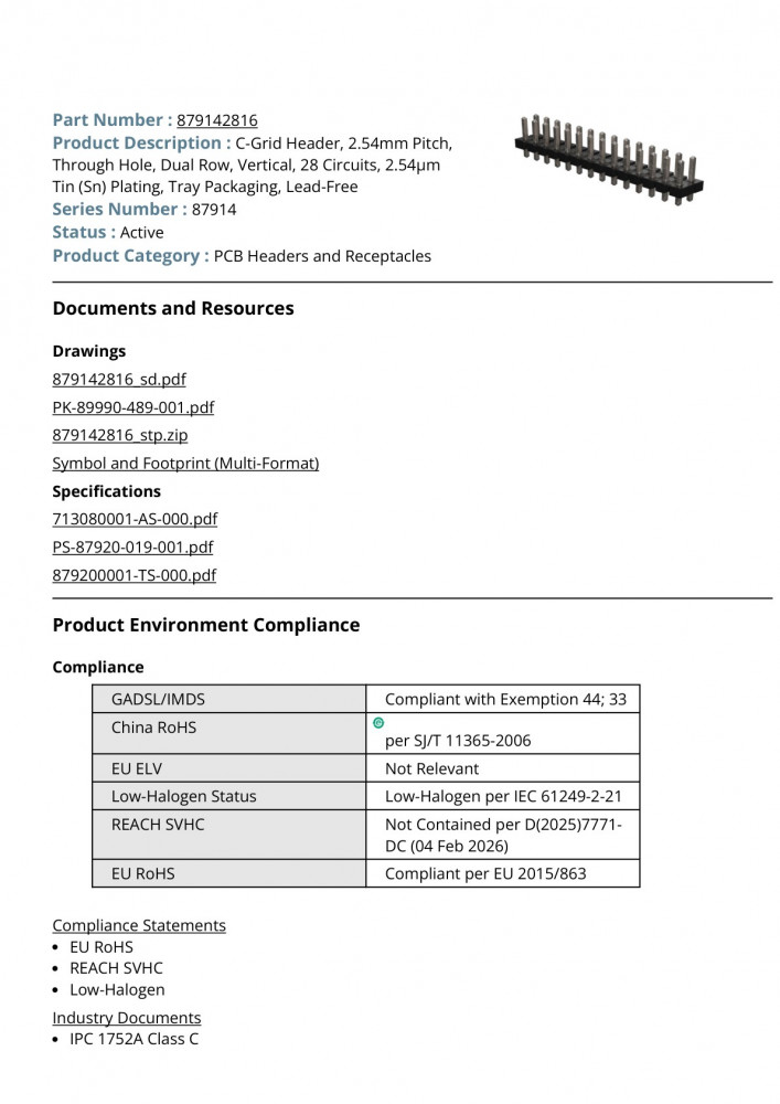 MOLEX 879142816 technical document preview, page 1