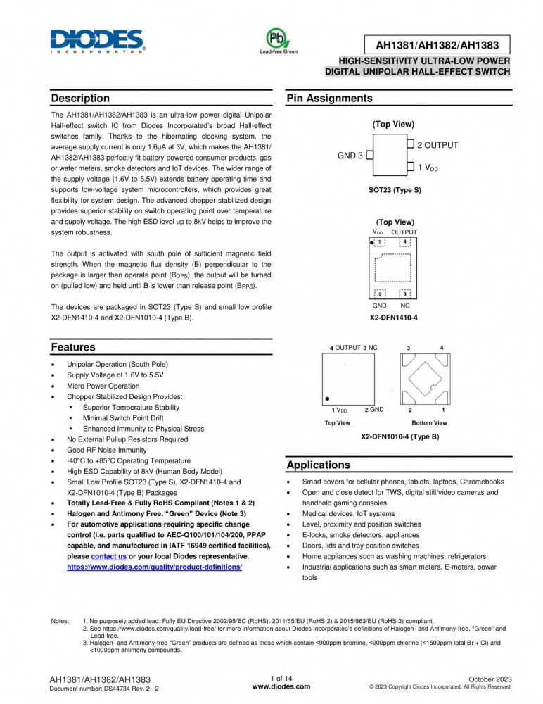 AH1381-SA-7 datasheet page 1