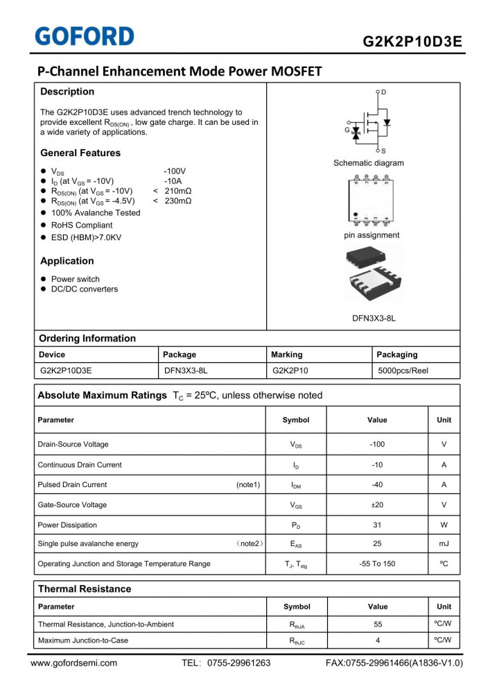 GOFORD G2K2P10D3E datasheet page 1