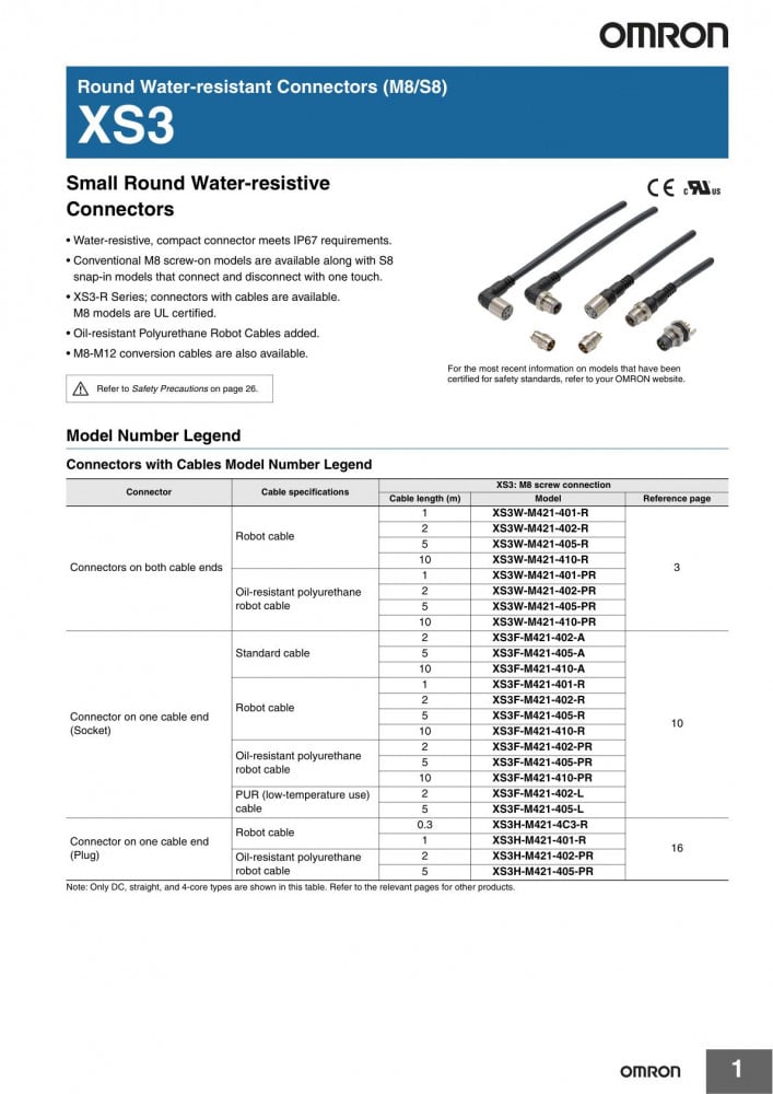 OMRON XS3 datasheet page 1