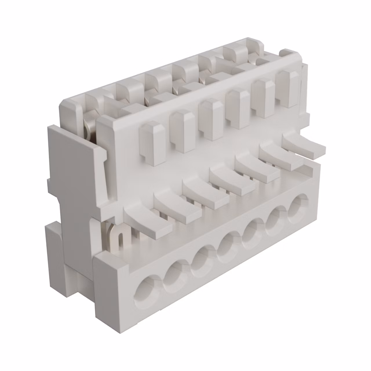 Appli-Mate RAST 2.5 IDT Housing, 2.50mm Pitch, with Side Latches, Female, 7 Circuits, Position Keys A & H Removed, Polarizing Rib Between 1/2 and 5/6 for sale