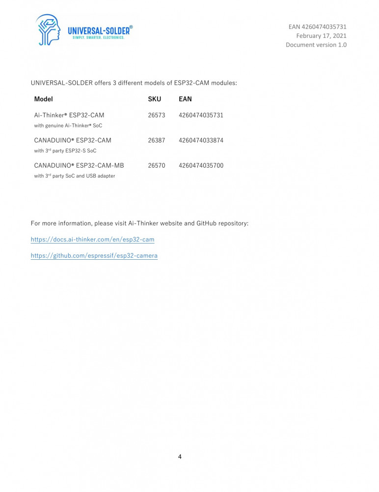 Ai-Thinker ESP32-CAM technical document page 4
