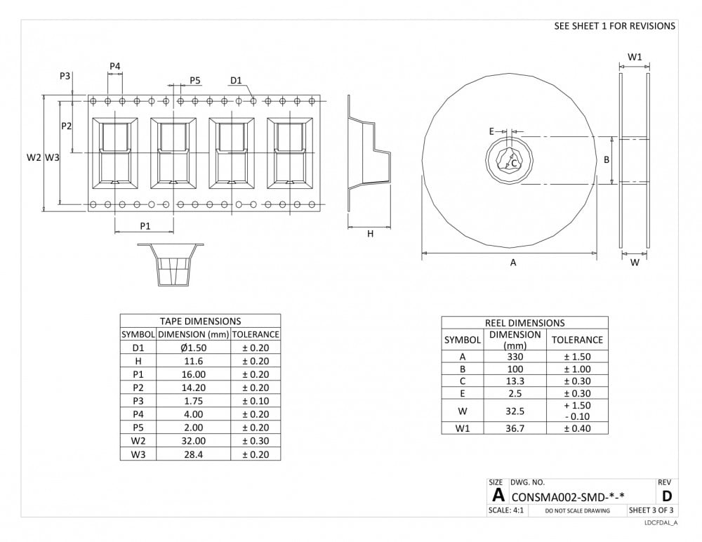 CONSMA002-SMD-G-T tape and reel dimensions