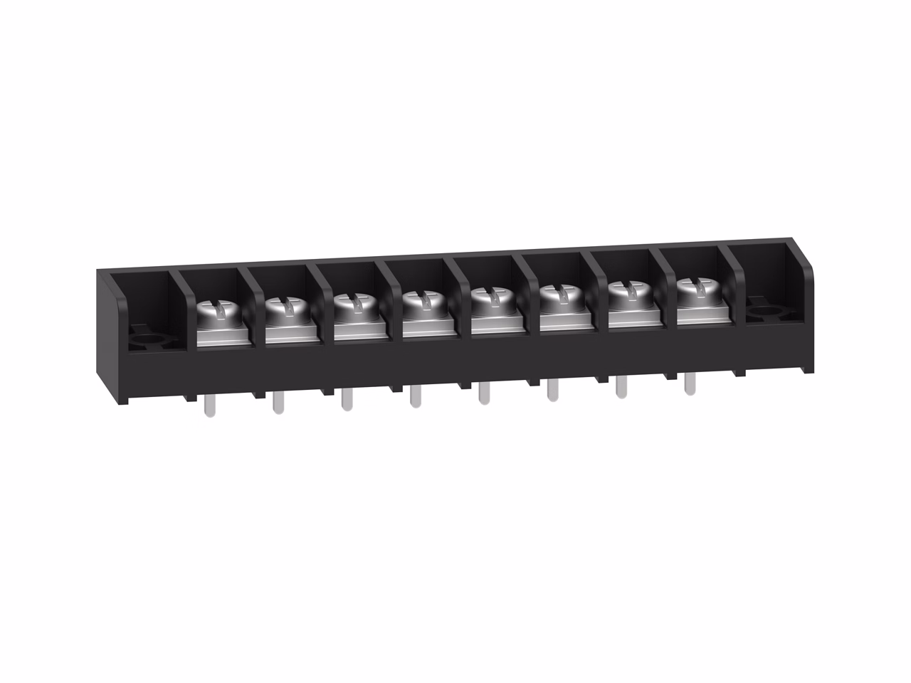8.26mm Pitch, Single Row, Tri-Barrier Terminal Strip, with Mounting Ends, Black, Steel Screws, 8 Circuits for sale
