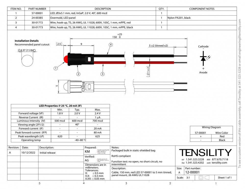 Tensility International 12-00001 product drawing page