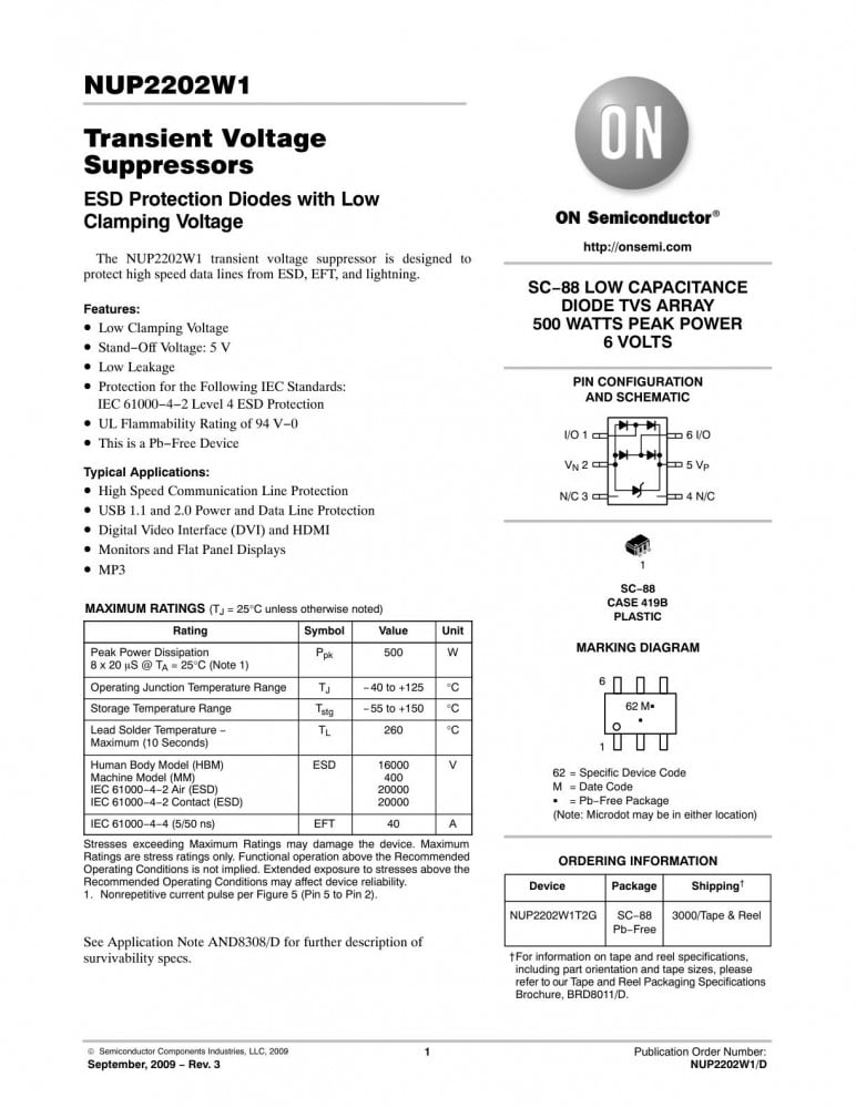 NUP2202W1T2G datasheet page 1