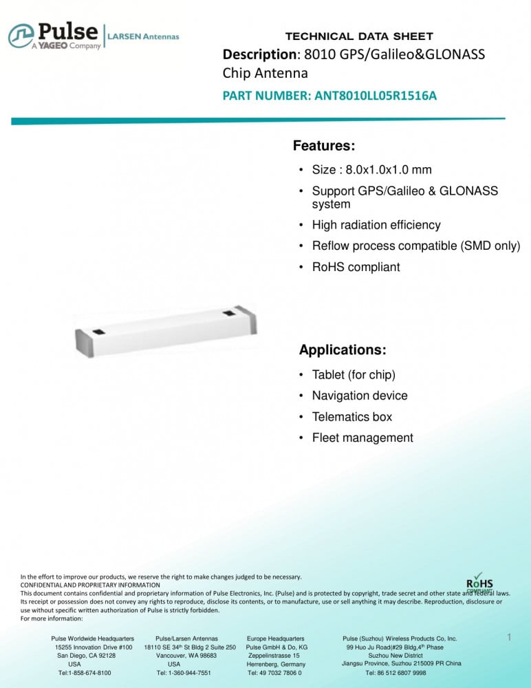 ANT8010LL05R1516A datasheet page 1