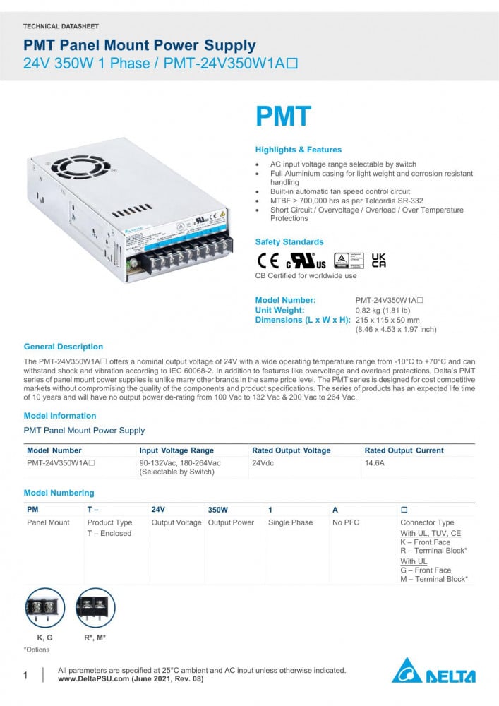 DELTA PMT-24V350W1AK datasheet page 1