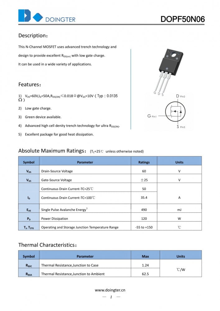 DOPF50N06 datasheet page 1