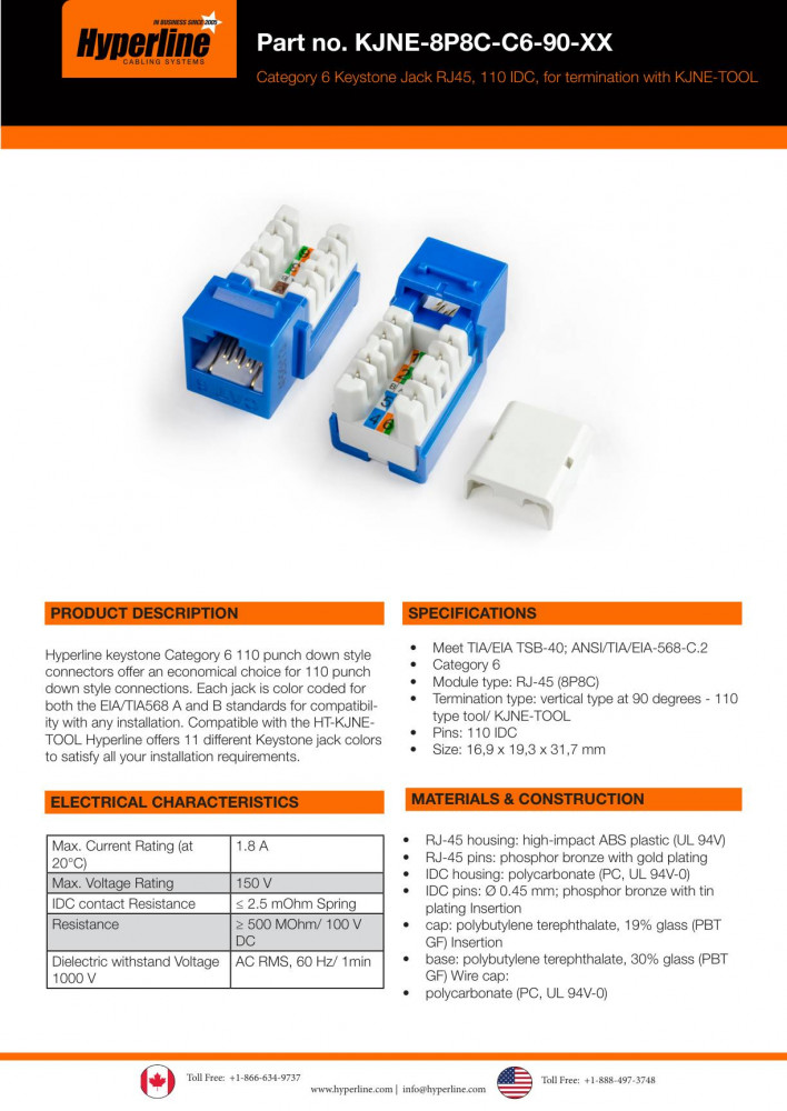 Hyperline KJNE-8P8C-C6-90-VT documentation page 1