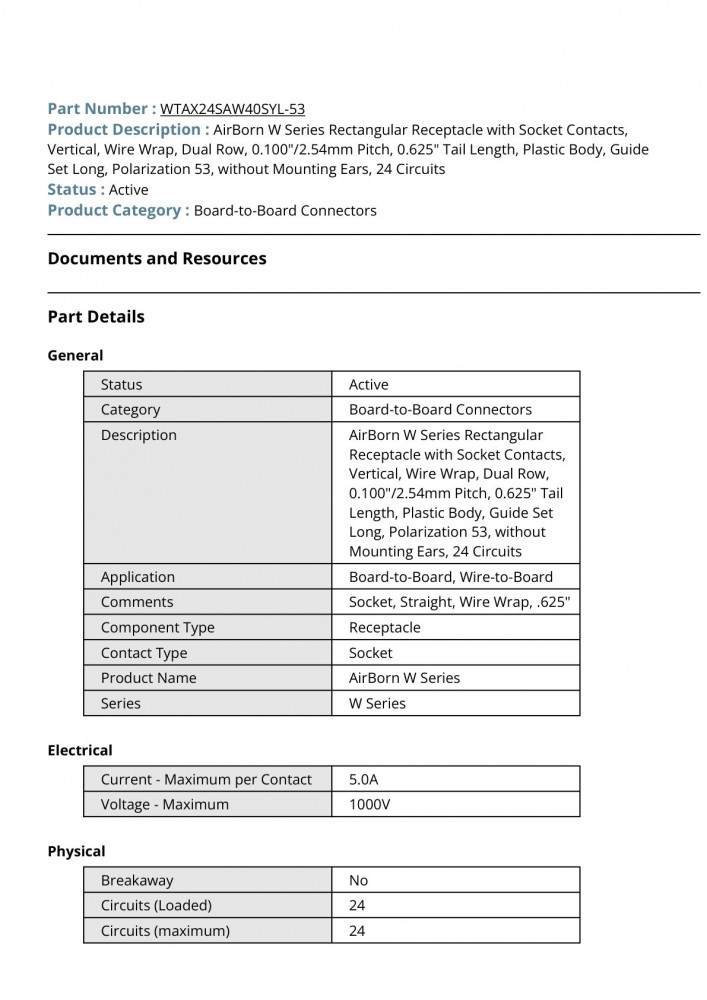 WTAX24SAW40SYL-53 technical document image, page 1