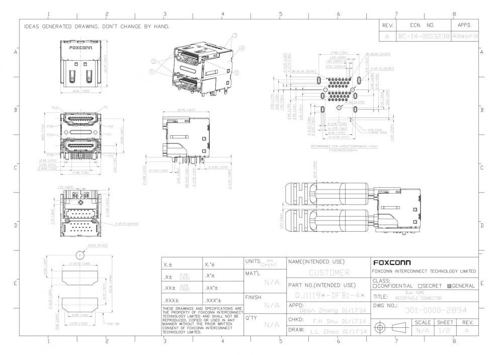 FOXCONN QJ11191-DFB1-4F drawing page 1