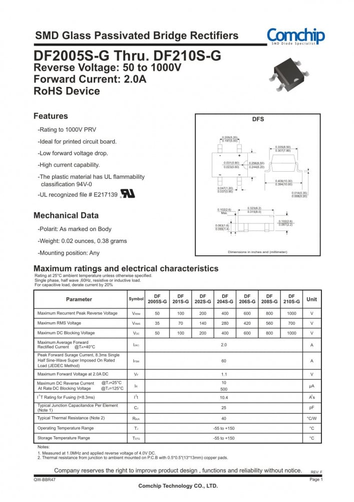 DF210S-G datasheet page 1