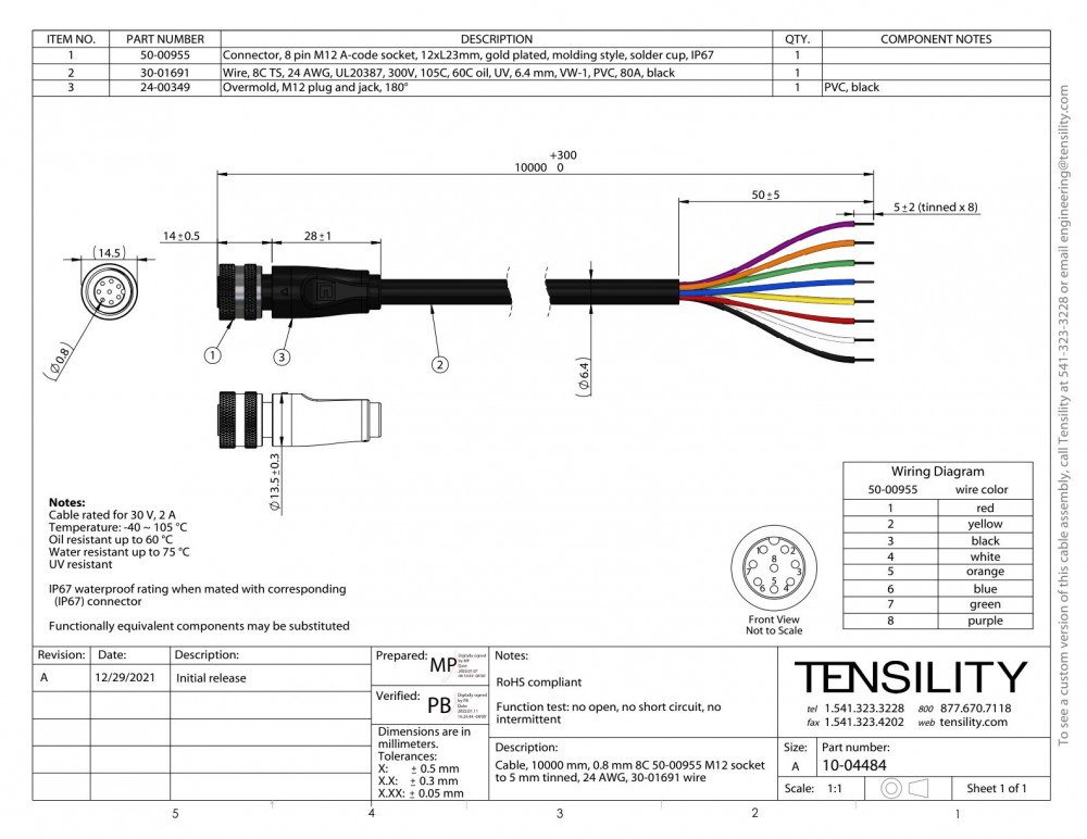 Tensility International 10-04484 cable assembly drawing