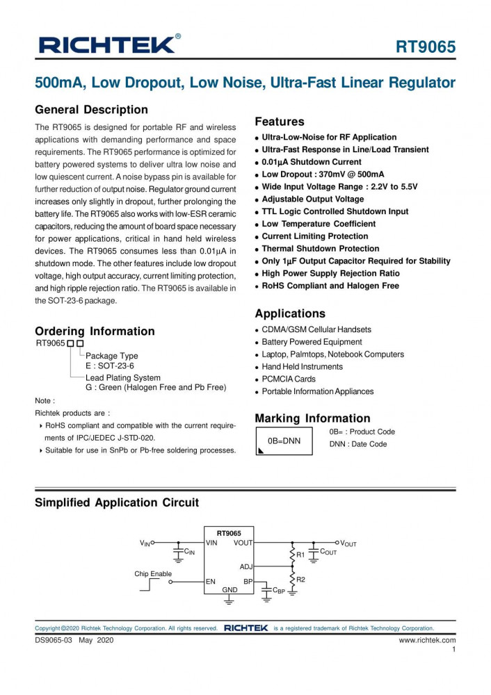 RT9065 datasheet page 1
