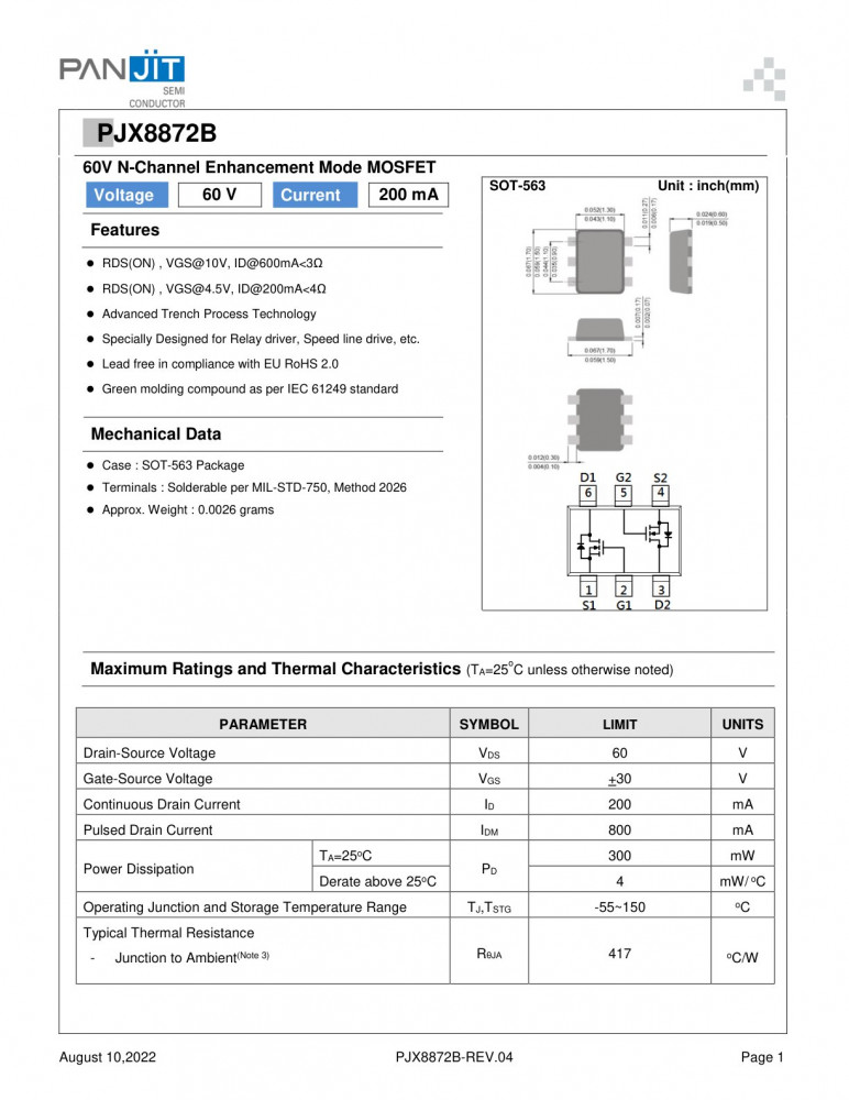 PJX8872B datasheet page 1