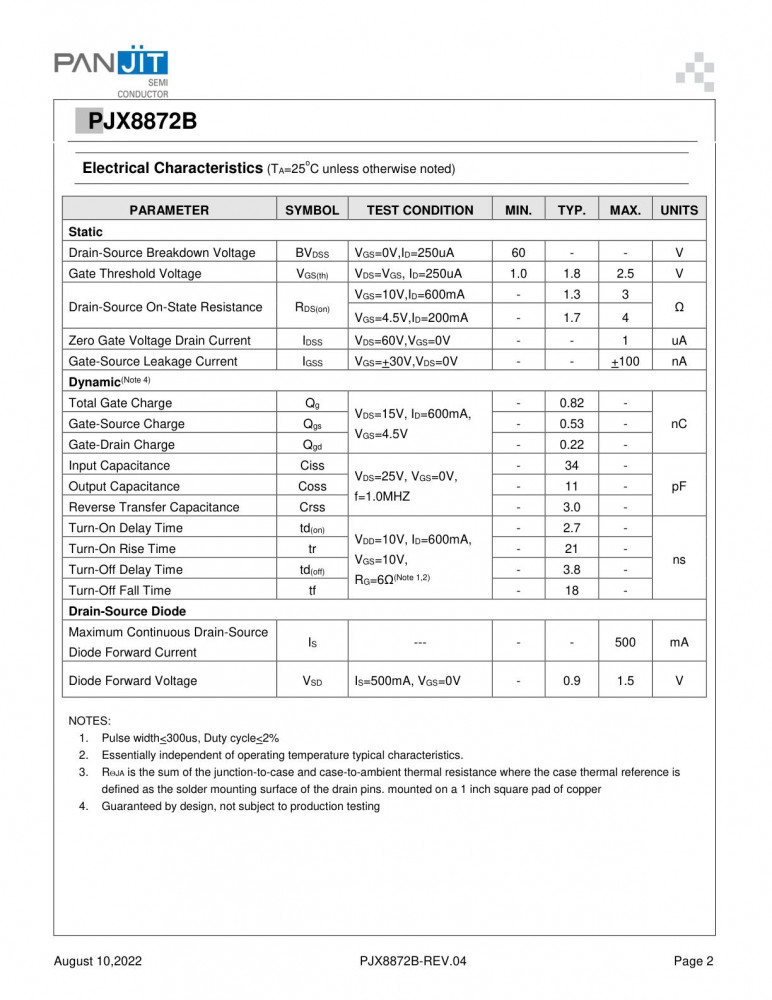 PJX8872B datasheet page 2