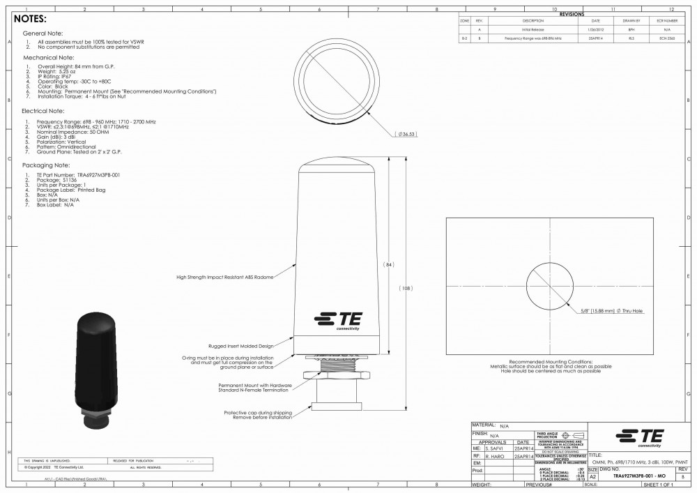TRA6927M3PB-001 product drawing and technical documentation