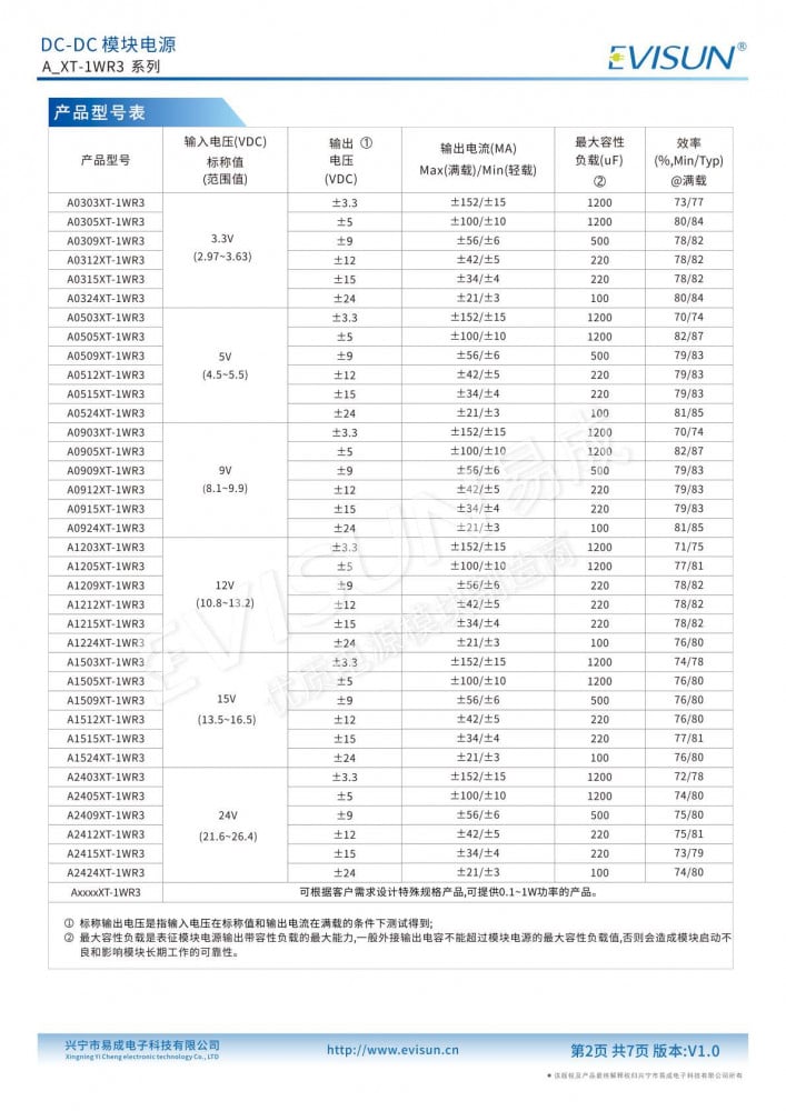 EVISUN A0505XT-1WR3 datasheet page 2