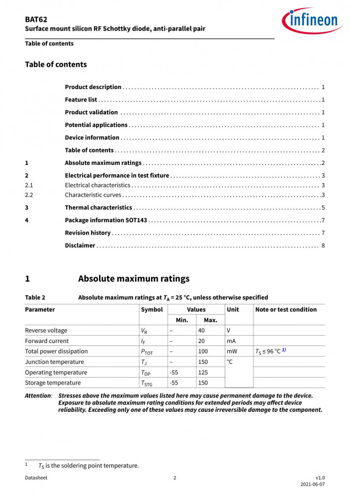 BAT62E6327 datasheet page 2