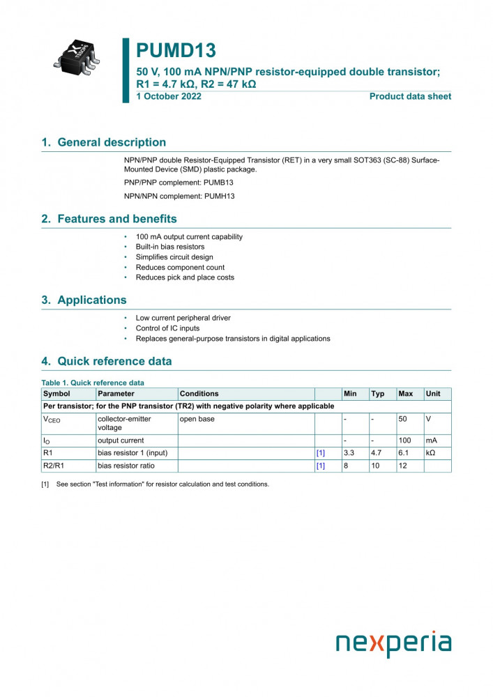 PUMD13 datasheet page 1