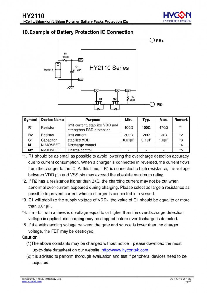 HYCON battery protection datasheet page 9