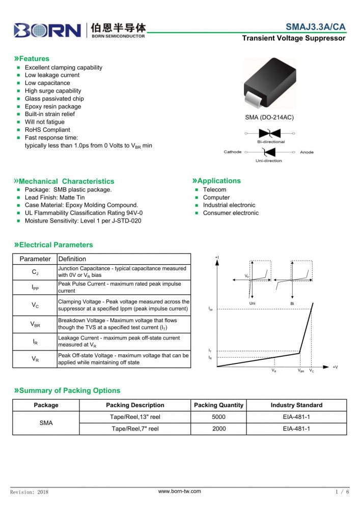 SMAJ3.3A datasheet page 1