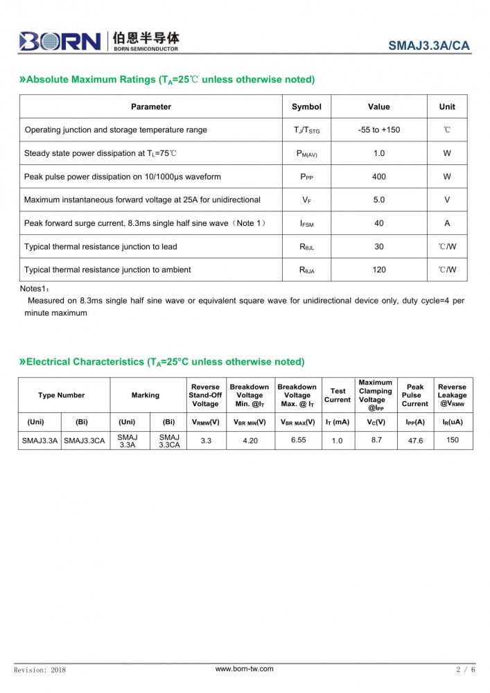 SMAJ3.3A datasheet page 2