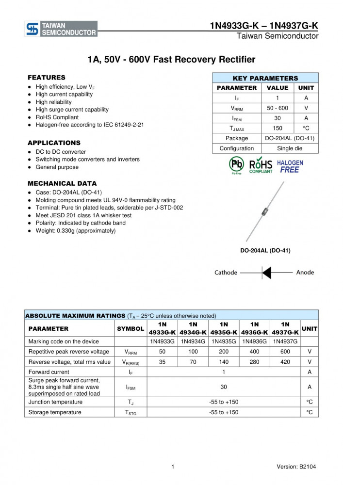 1N4937G-K datasheet page 1
